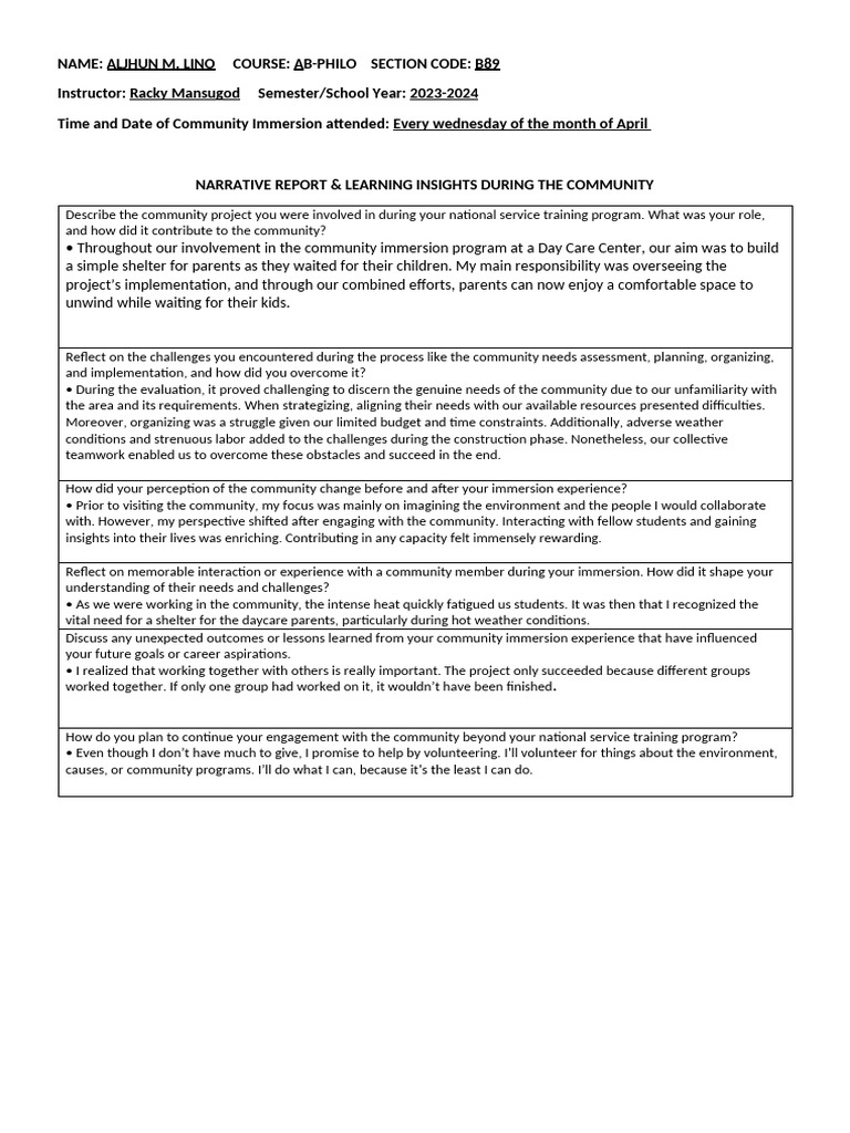 NSTP-Narrative Tinoy | PDF