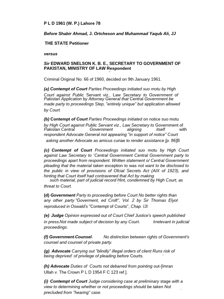 P L D 1961 (W. P.) Lahore 78 | PDF