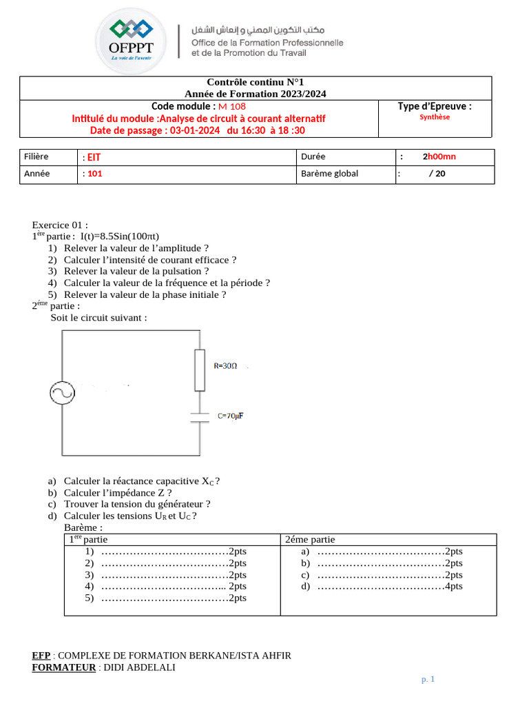 Contrôle Continu N°1 | PDF