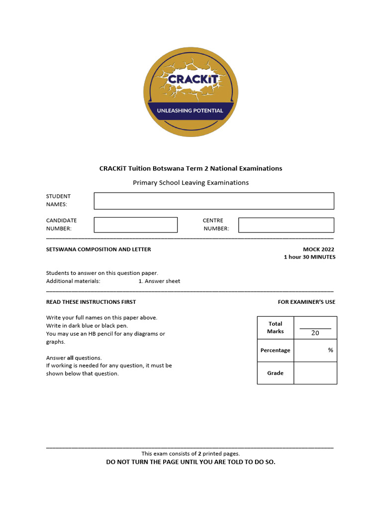 Setswana Composition and Letter Psle Mock | PDF
