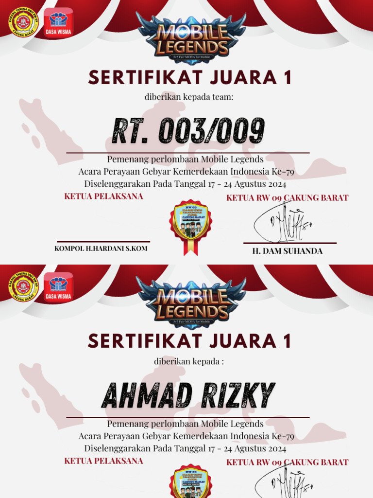 Sertif Lomba Agustus 79 | PDF
