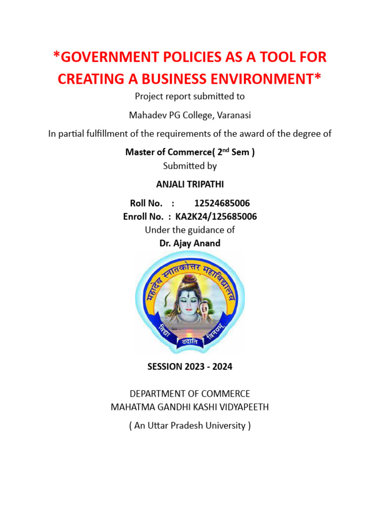 Government Policies As A Tool For Creating A Business Environment (My ...