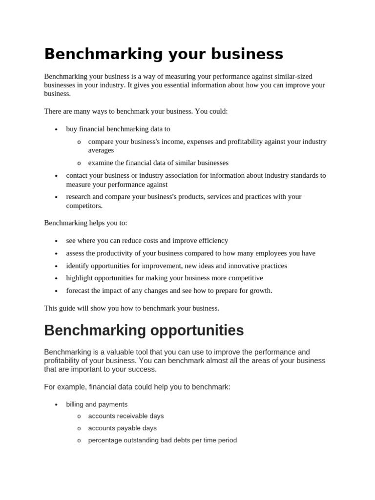 Benchmarking Your Business | PDF | Benchmarking | Business Economics