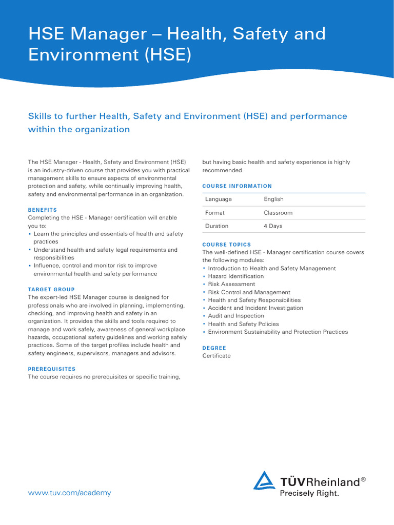 HSE Manager - Health, Safety and Environment (HSE) | PDF