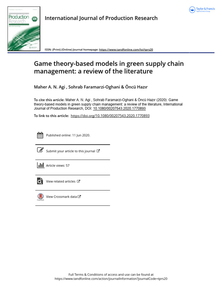 23 Game Theory-Based Models in Green Supply Chain | PDF