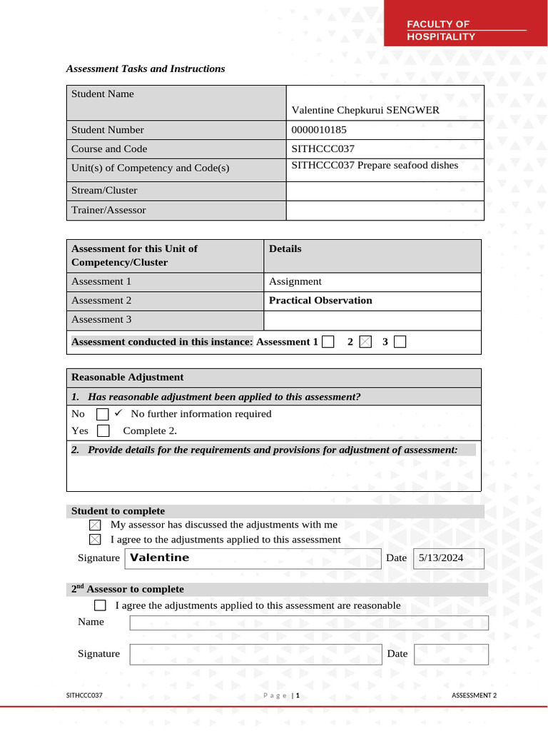 FH SITHCCC037 Practical Observation Instructions LV AutoRecovered | PDF