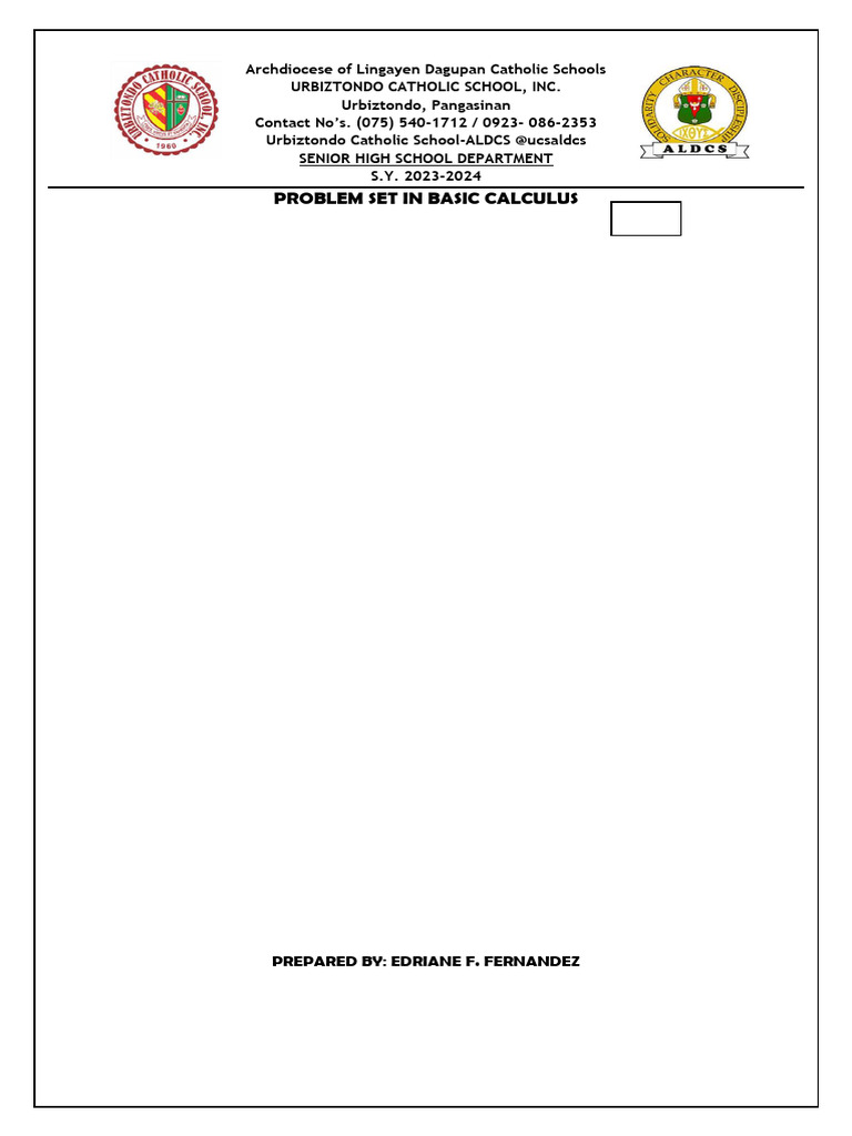 Problem Set in Basic Calculus | PDF