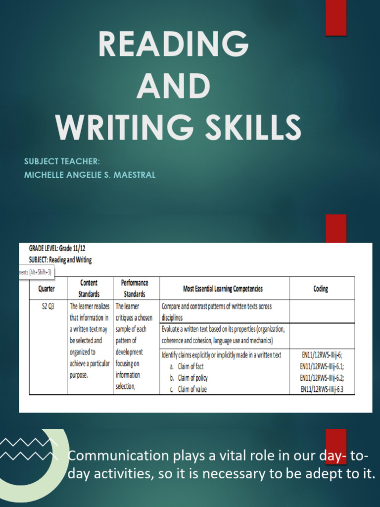 Pattern of Written Text Evaluate Written Text ReadingandWriting | PDF
