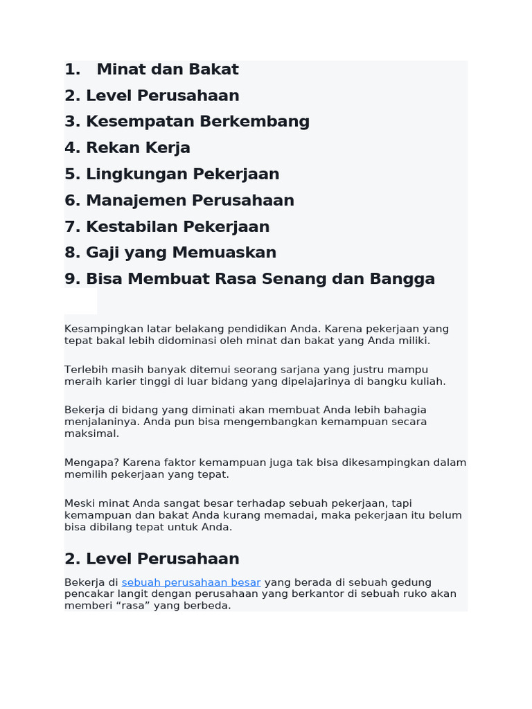 Apa yang kau cari dalam Bekerja | PDF
