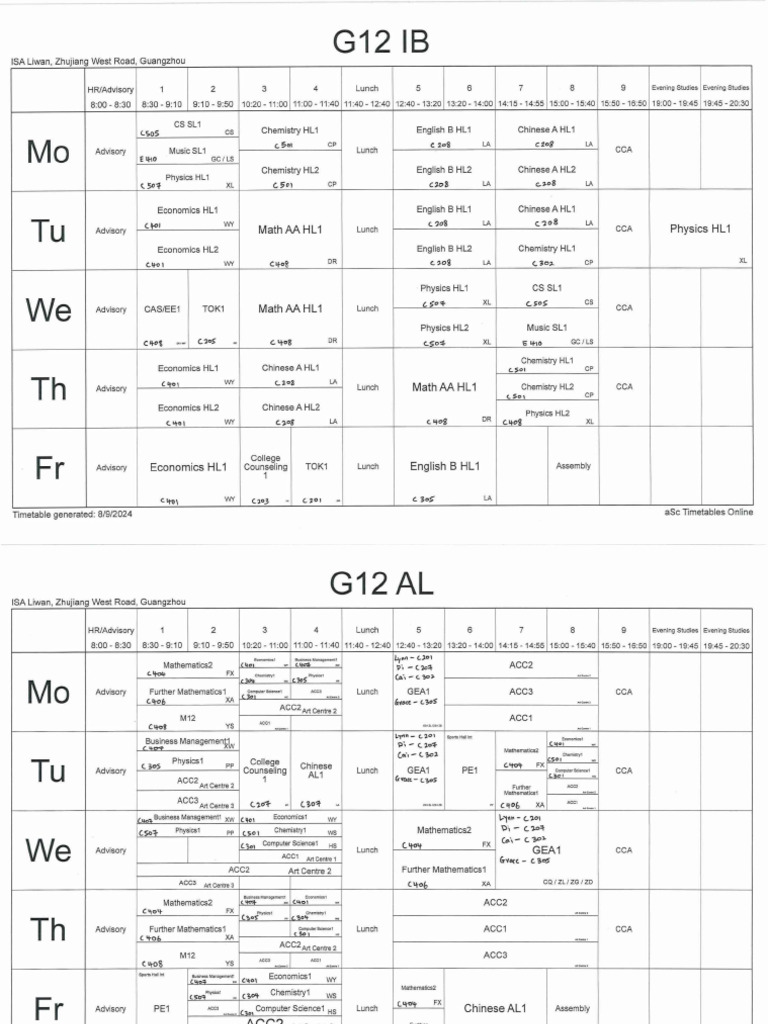 Grade Timetable 0909 | PDF
