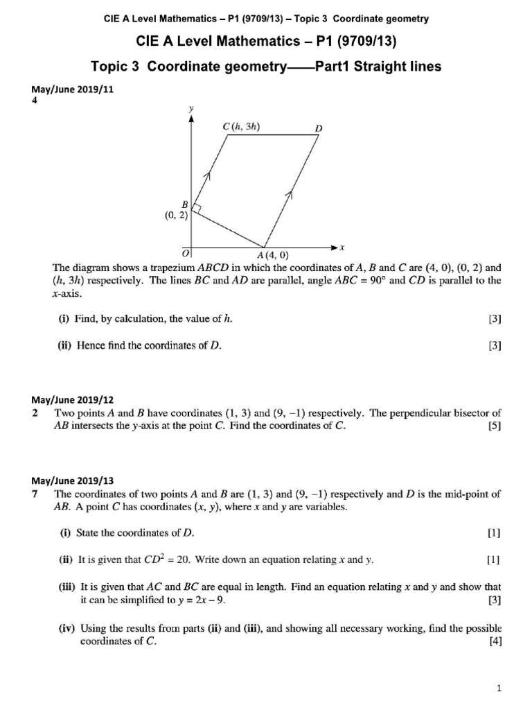 Worksheet Pure Math Topic 3 Geometry 1 - Lines | PDF