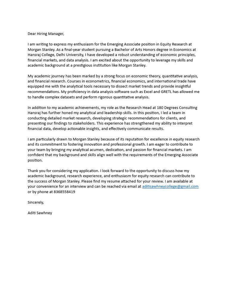 Cover Letter-Morgan Stanley | PDF