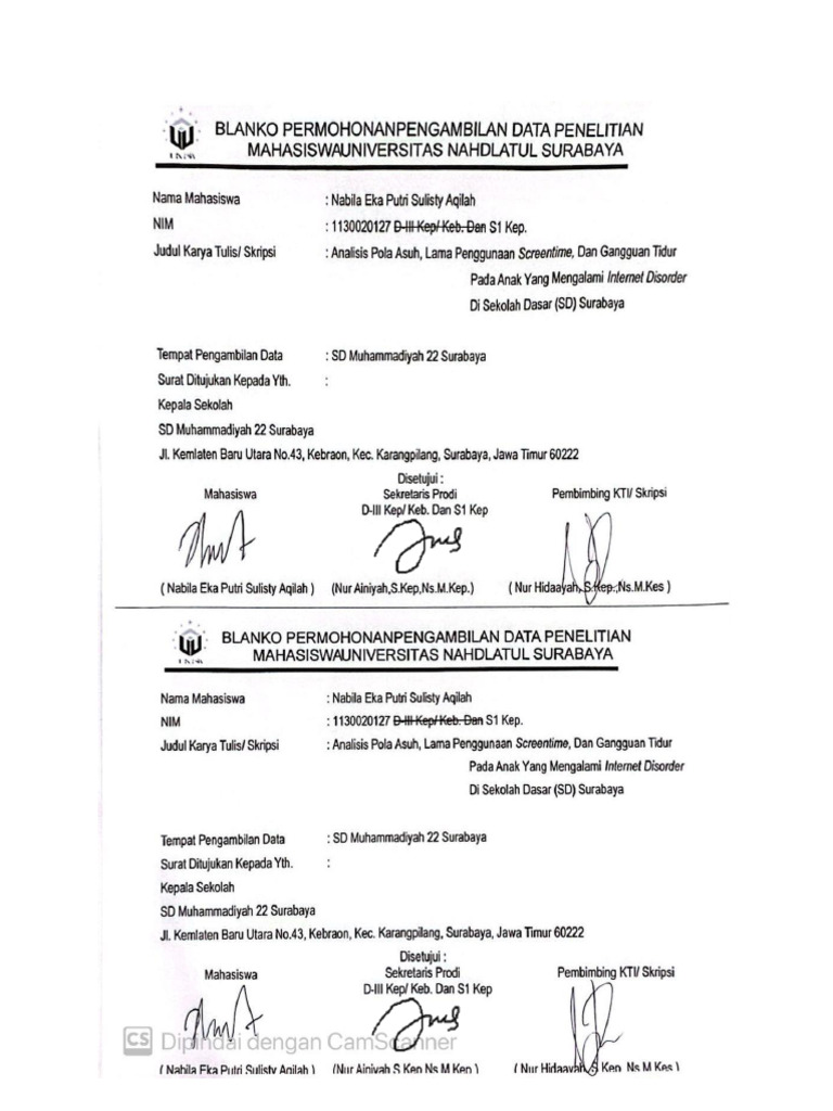 Blanko Permohonan Pengambilan Data Penelitian Nabila Eka Putri | PDF