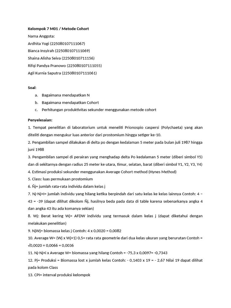 Kelompok 7 M01 - Tugas Metode Cohort | PDF