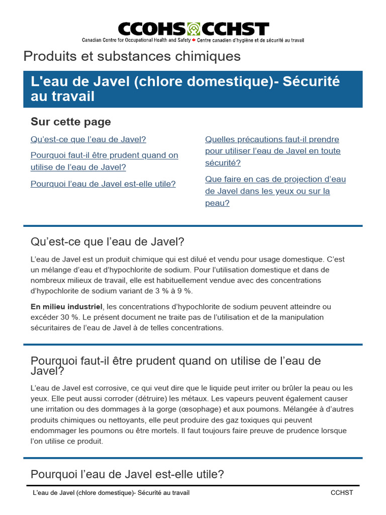 L'eau de Javel - Chlore Domestique - Sécurité Au Travail | PDF