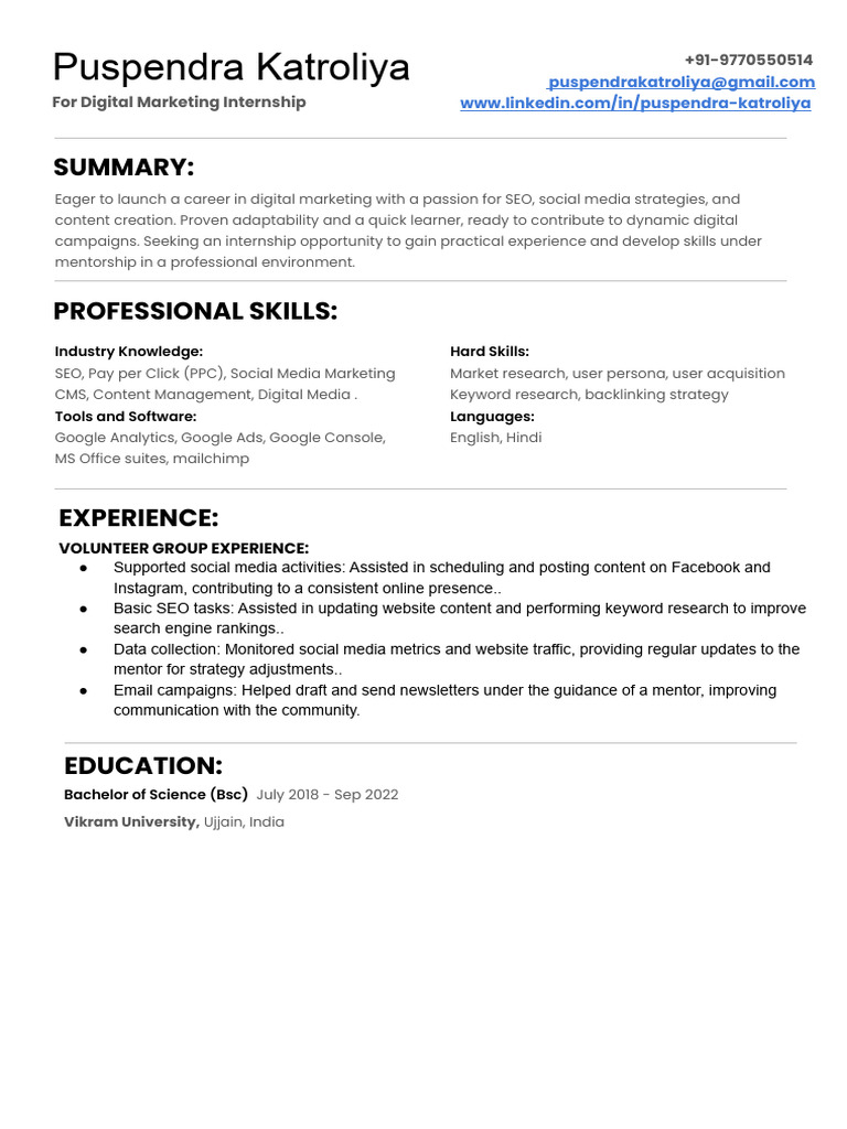 Internship Puspendra Resume | PDF
