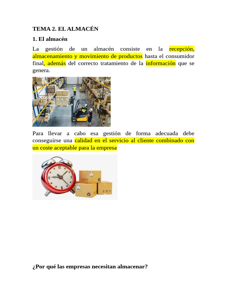 Tema 2 El Almacã N | PDF | Almacén | Logística