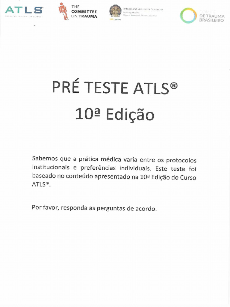 PRÉ TESTE ATLS 10 Edição | PDF