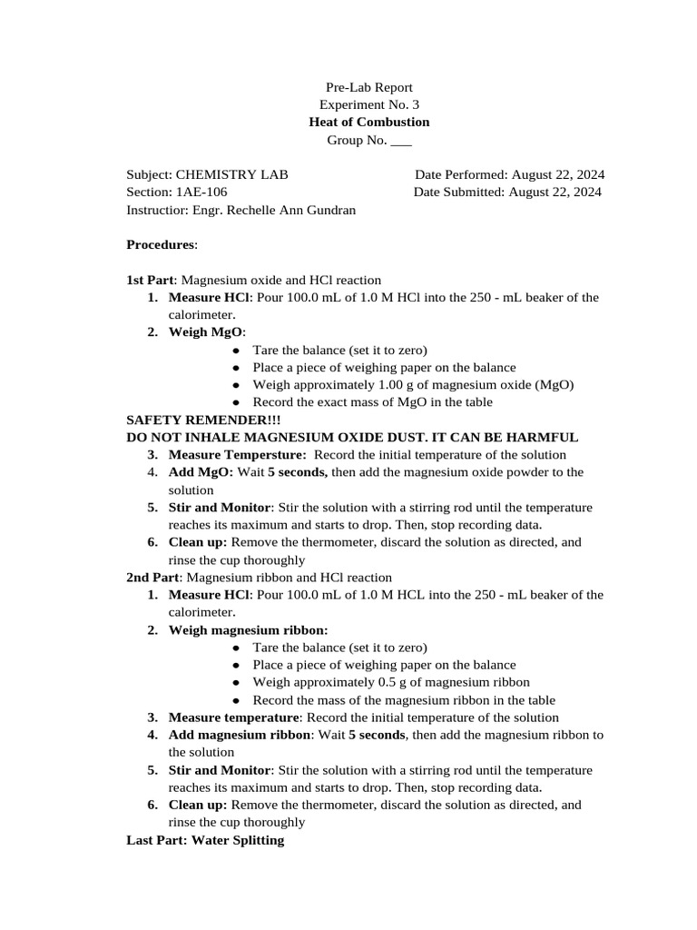 Heat of Combustion Lab Report | PDF | Science & Mathematics