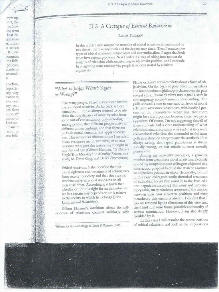 A Critique of Ethical Relativism by Louis Pojman | PDF