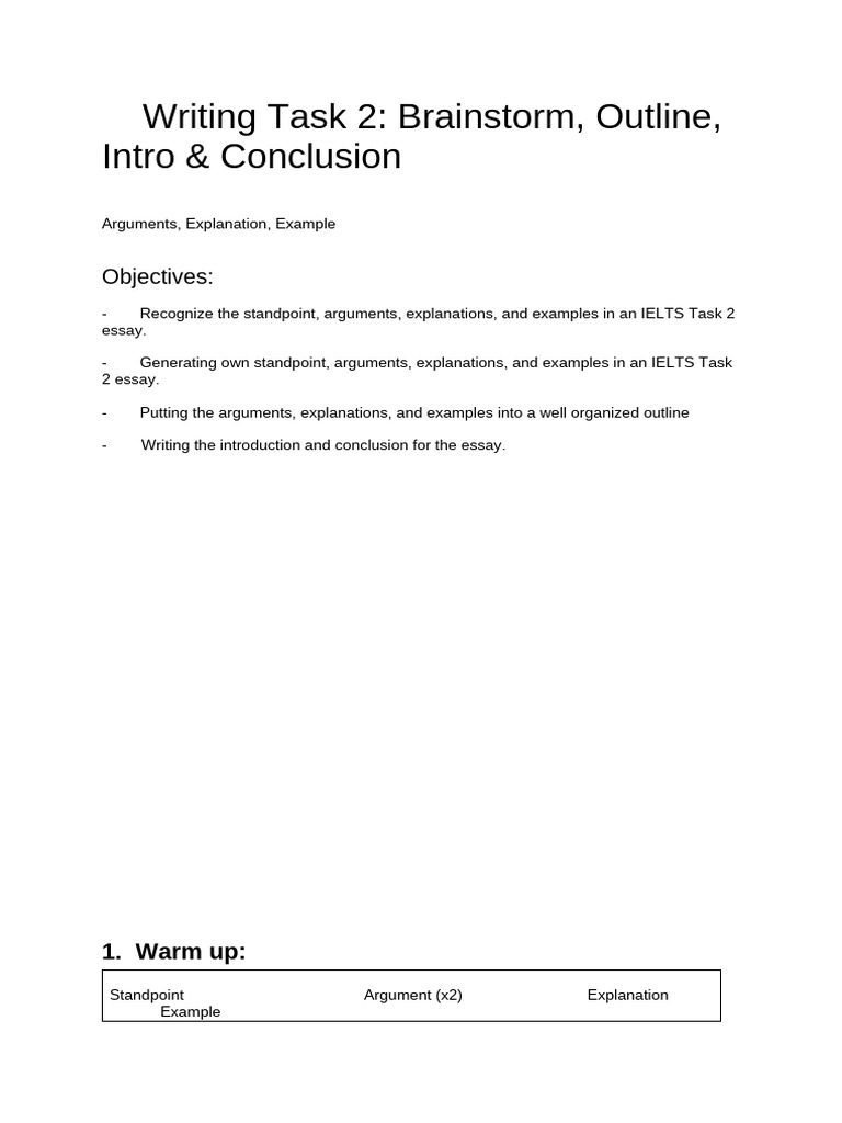 Session 2 - Writing T2 - Brainstorm, Outline, Intro & Conclusion | PDF ...