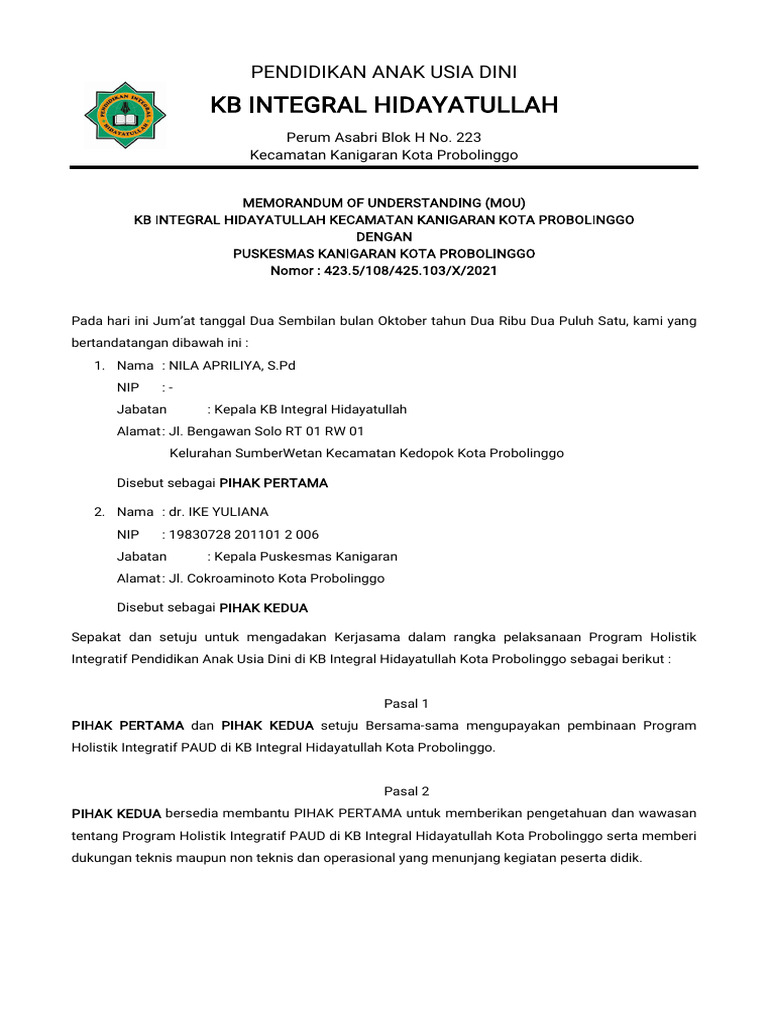 Mou Puskesmas Kanigaran Paud Hi Pdf
