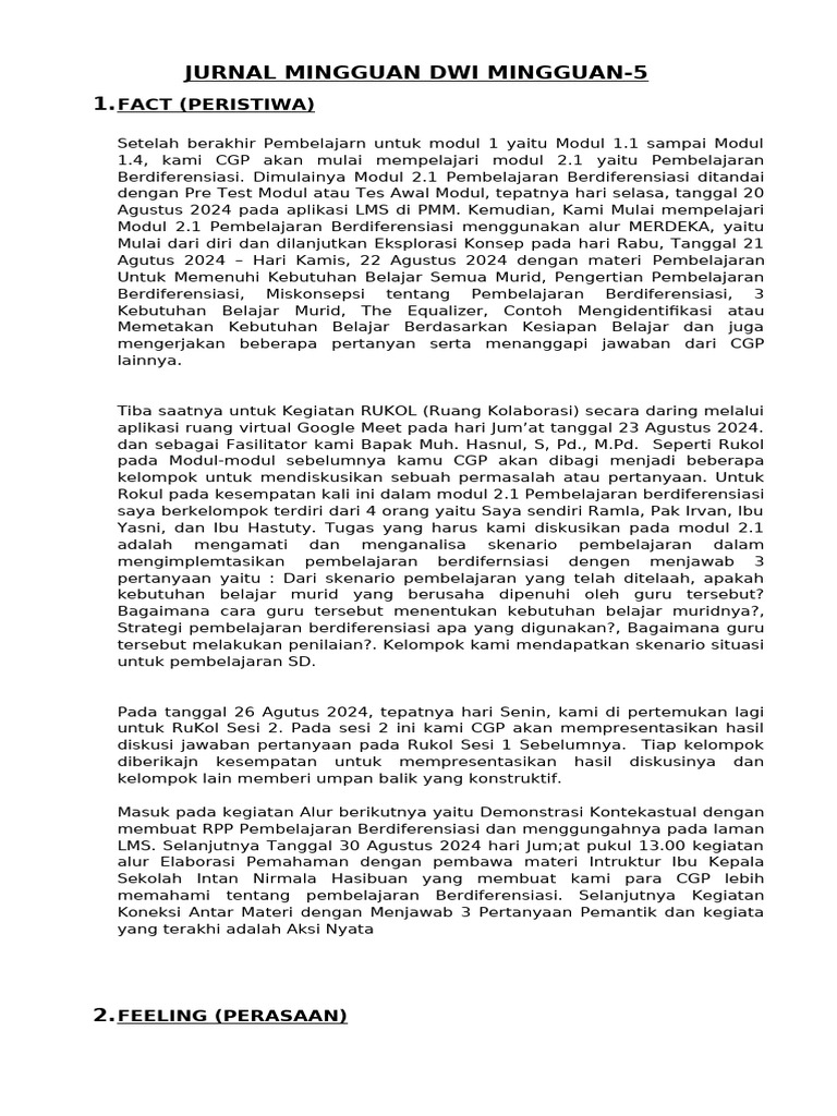 Jurnal Mingguan Dwi Mingguan | PDF
