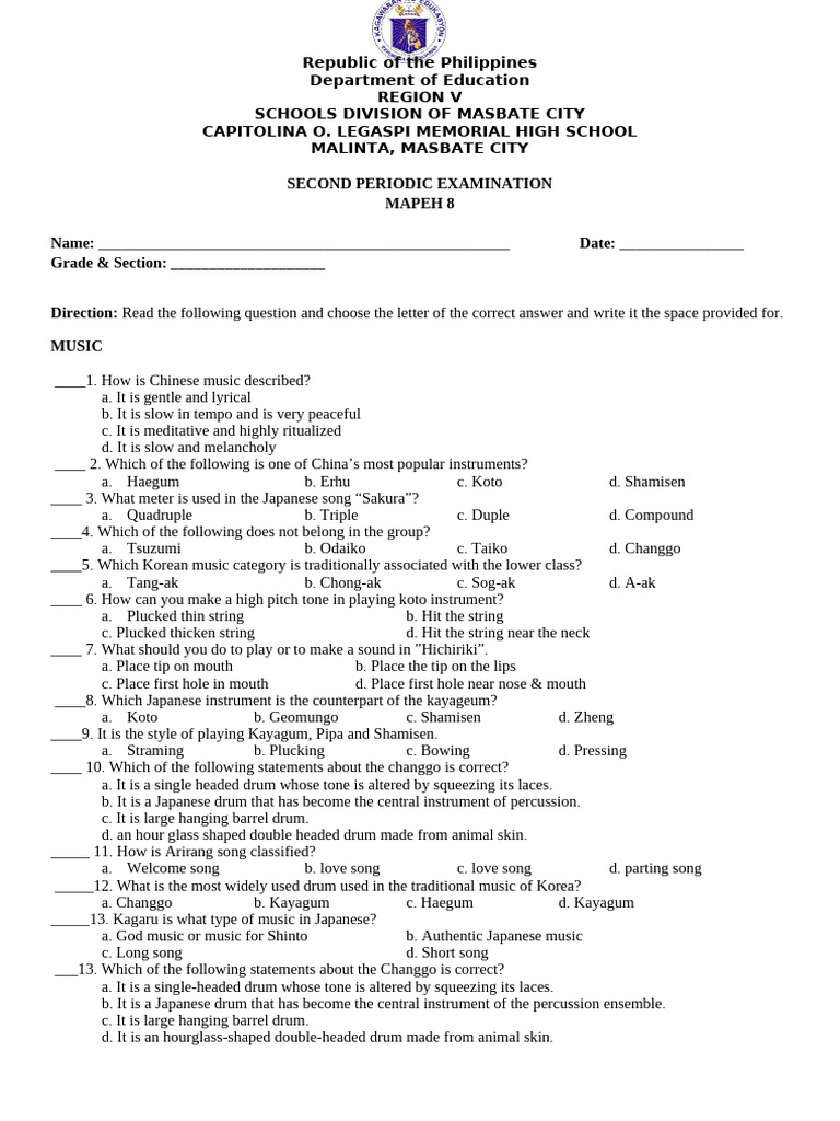 2ND PERIODIC TEST MAPEH | PDF