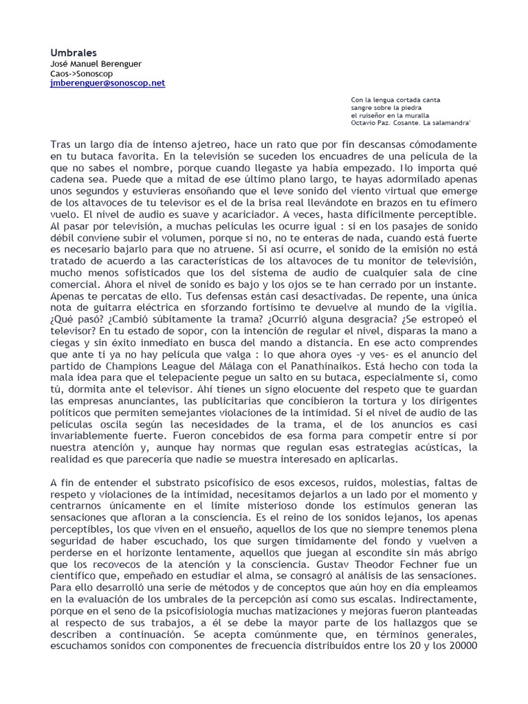 Ruido Adentro Umbrales | PDF