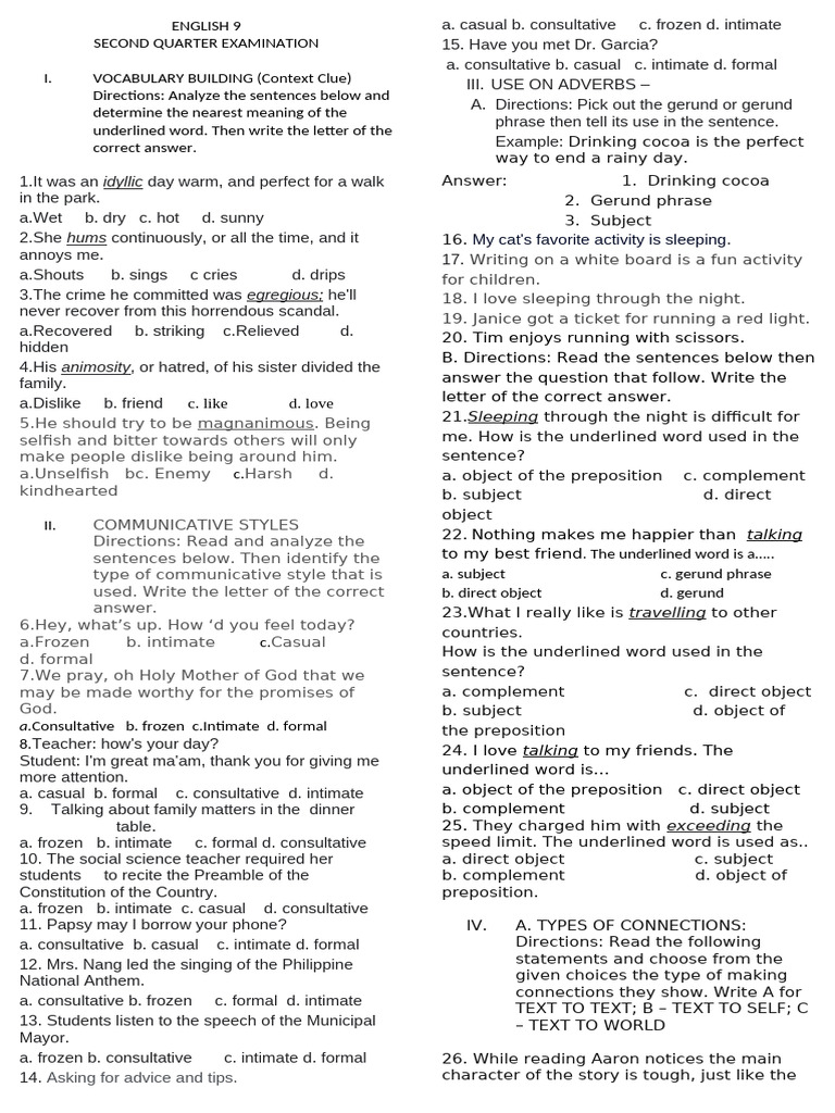 2nd Quarter Exam | PDF