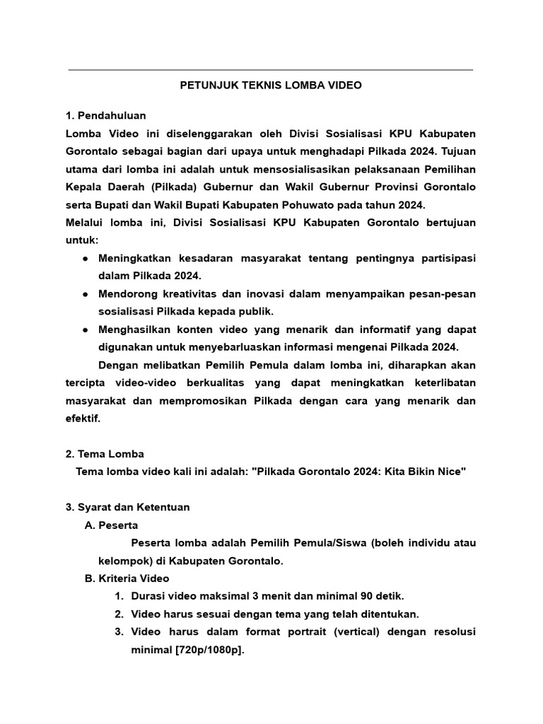 Petunjuk Teknis Lomba Video | PDF