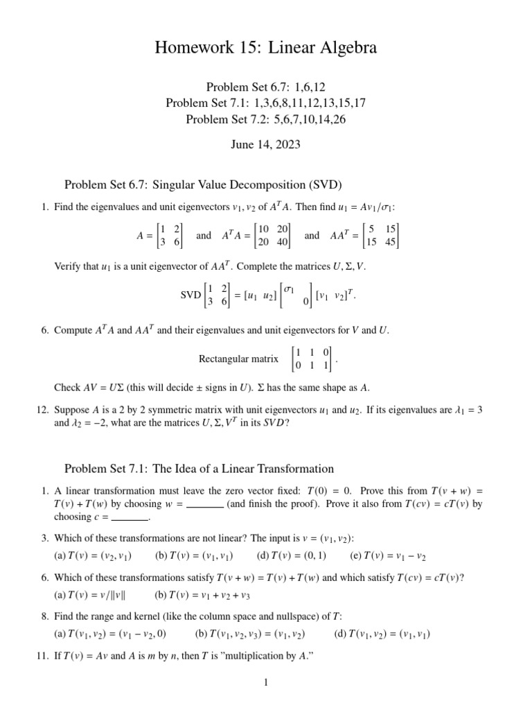 HW15 Linear Algebra | PDF