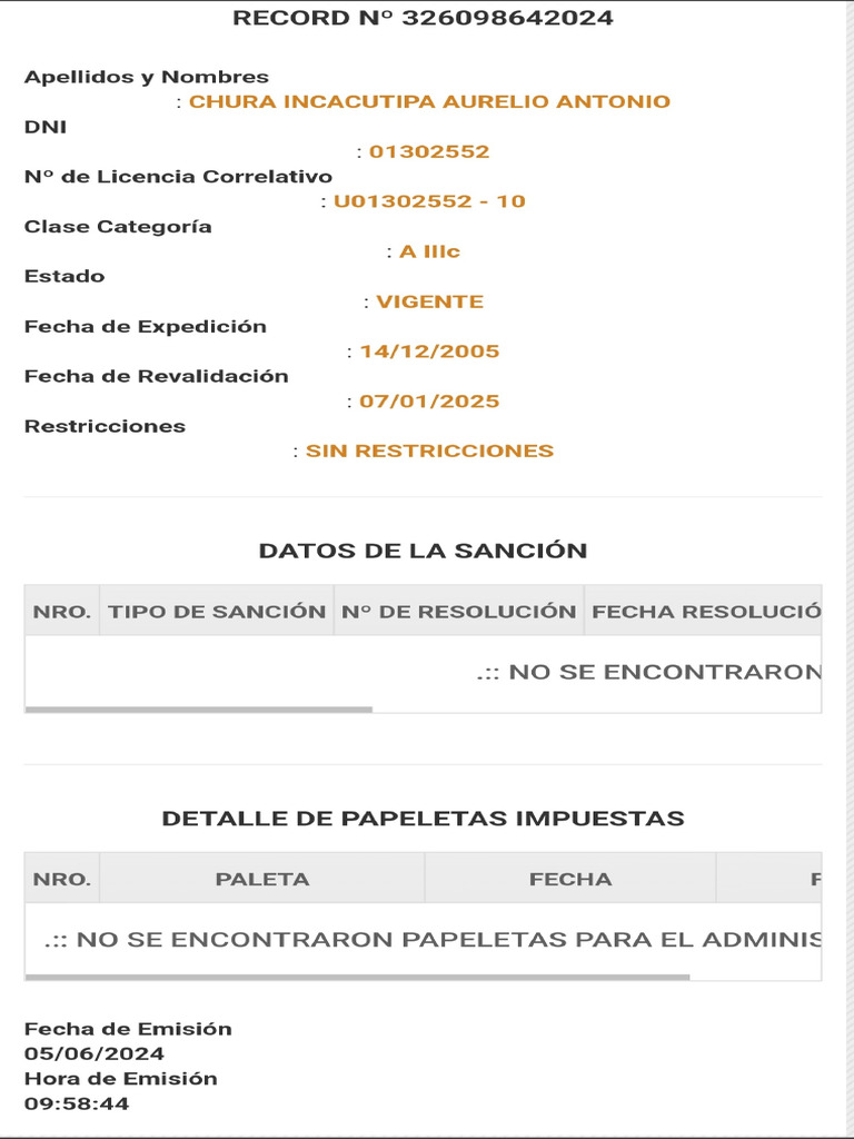 Record de Conductor Original | PDF