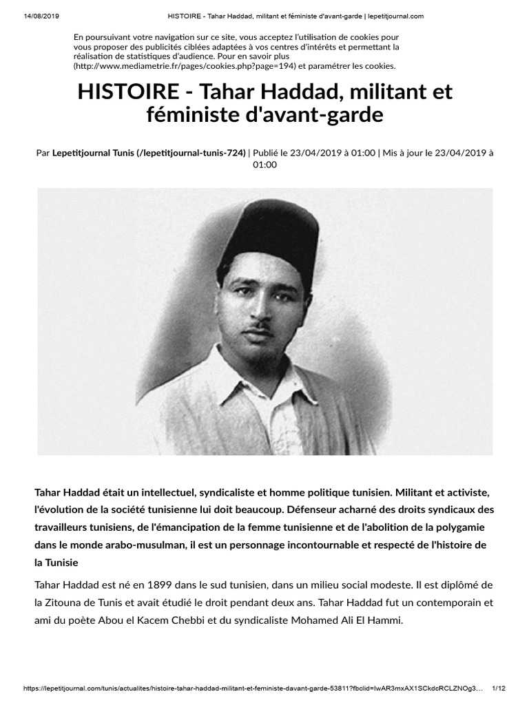 HISTOIRE - Tahar Haddad, Militant Et Féministe D'avant-Garde | PDF