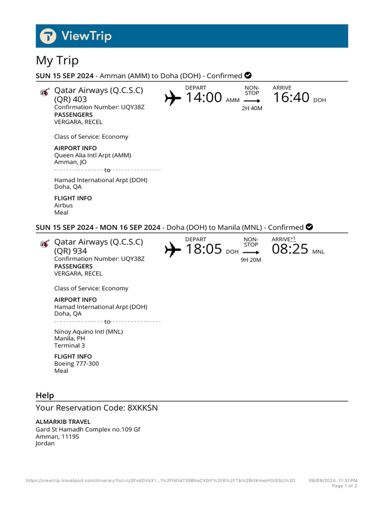 Travelport ViewTrip - My Trip | PDF