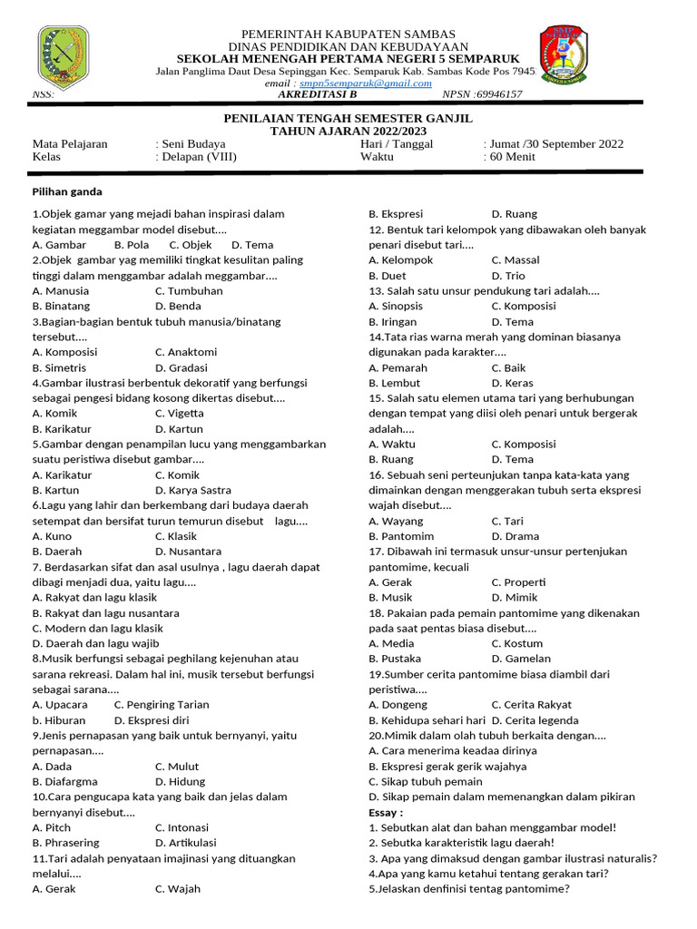 Soal Uts SBD Kelas 8 | PDF