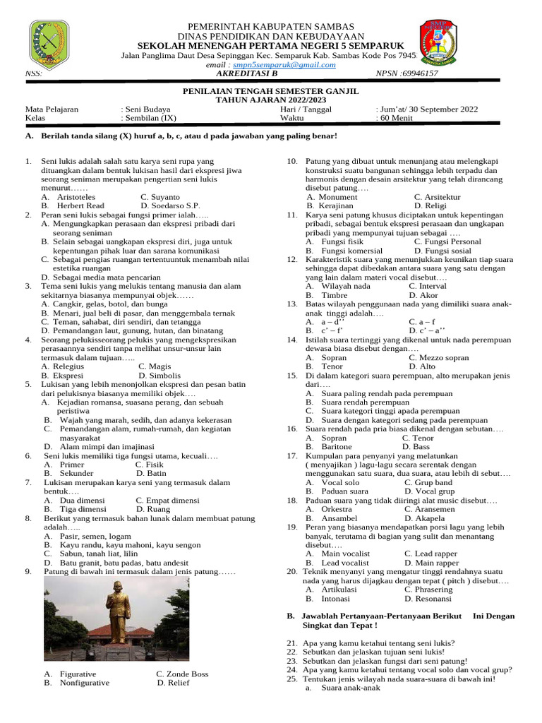 Soal Uts SBD Kelas 9 (Edit) | PDF