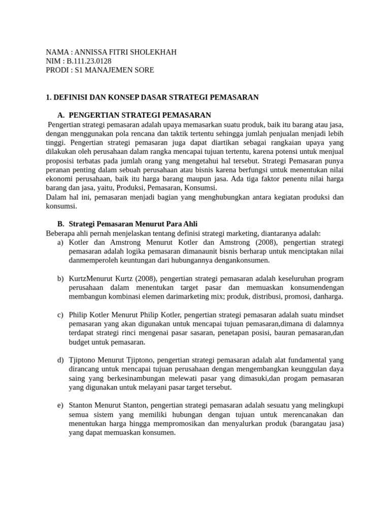 Definisi Dan Konsep Dasar Strategi Pemasaran A. Pengertian Strategi ...