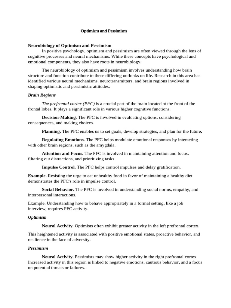 Optimism - Positive Psychology | PDF