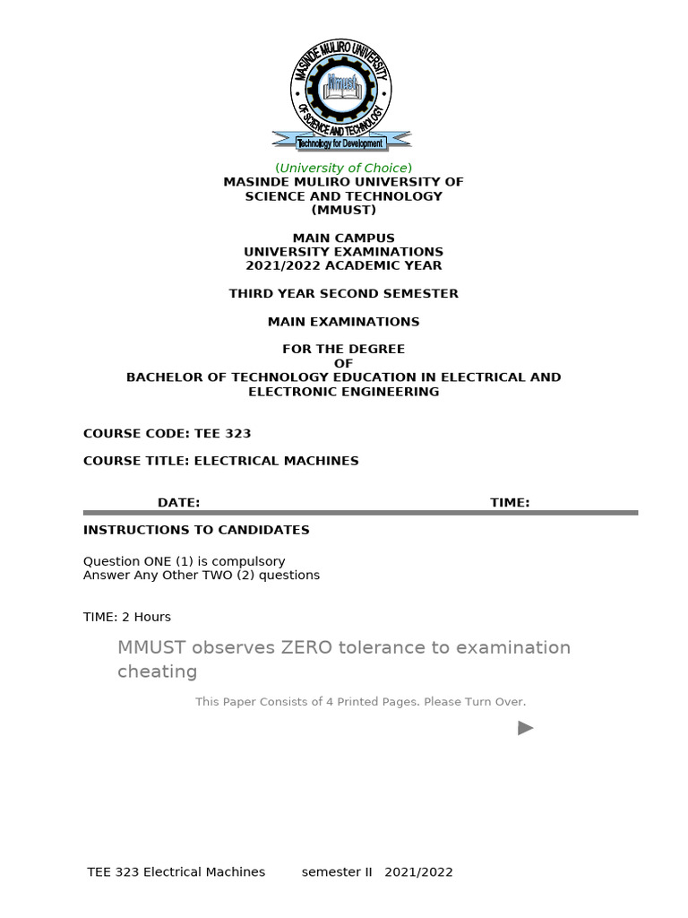 Electrical Machines - TEE 323 | PDF