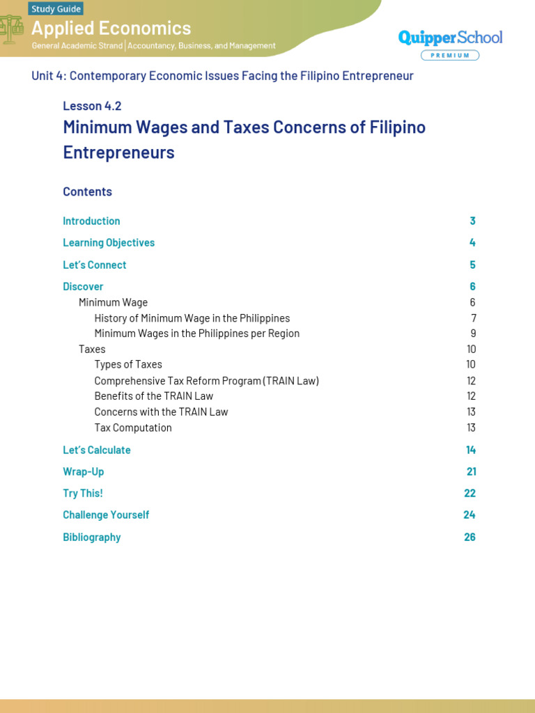 AEC - 12 - Q1 - 0402 - SG - Minimum Wages and Taxes Concerns of Filipino Entrepreneurs | PDF