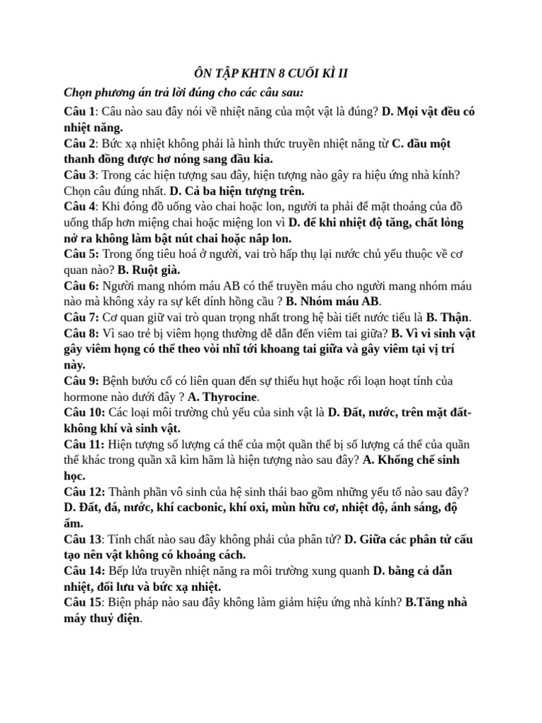 Bản sao ÔN TẬP KHTN 8 CUỐI KÌ II | PDF