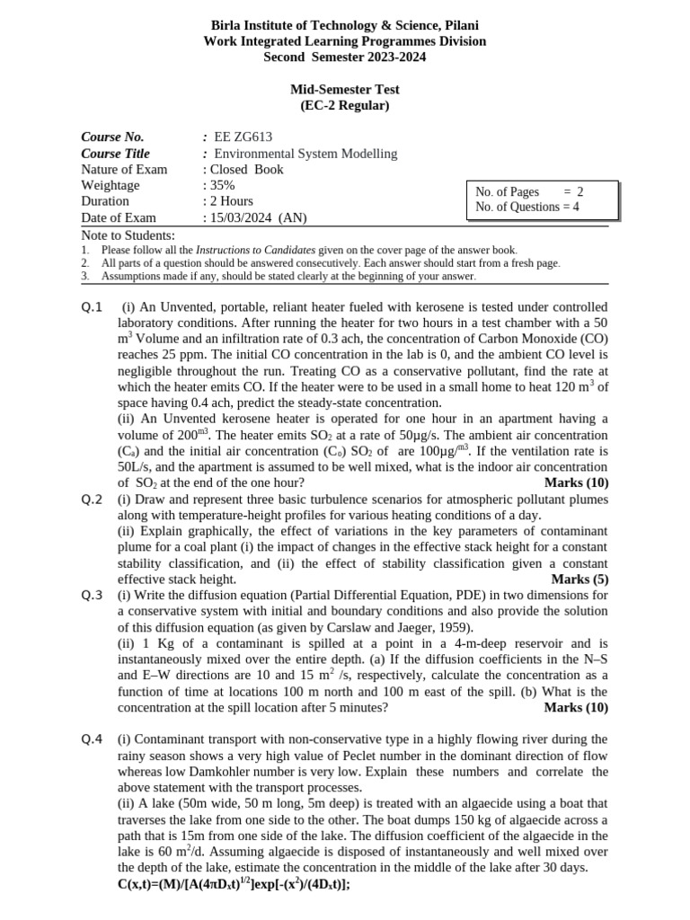 Ee ZG613 Ec-2r Second Sem 2023-2024 | PDF