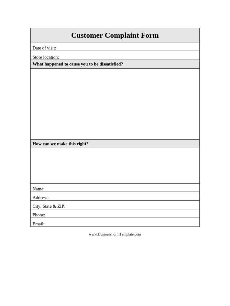 Customer Complaint Form | PDF