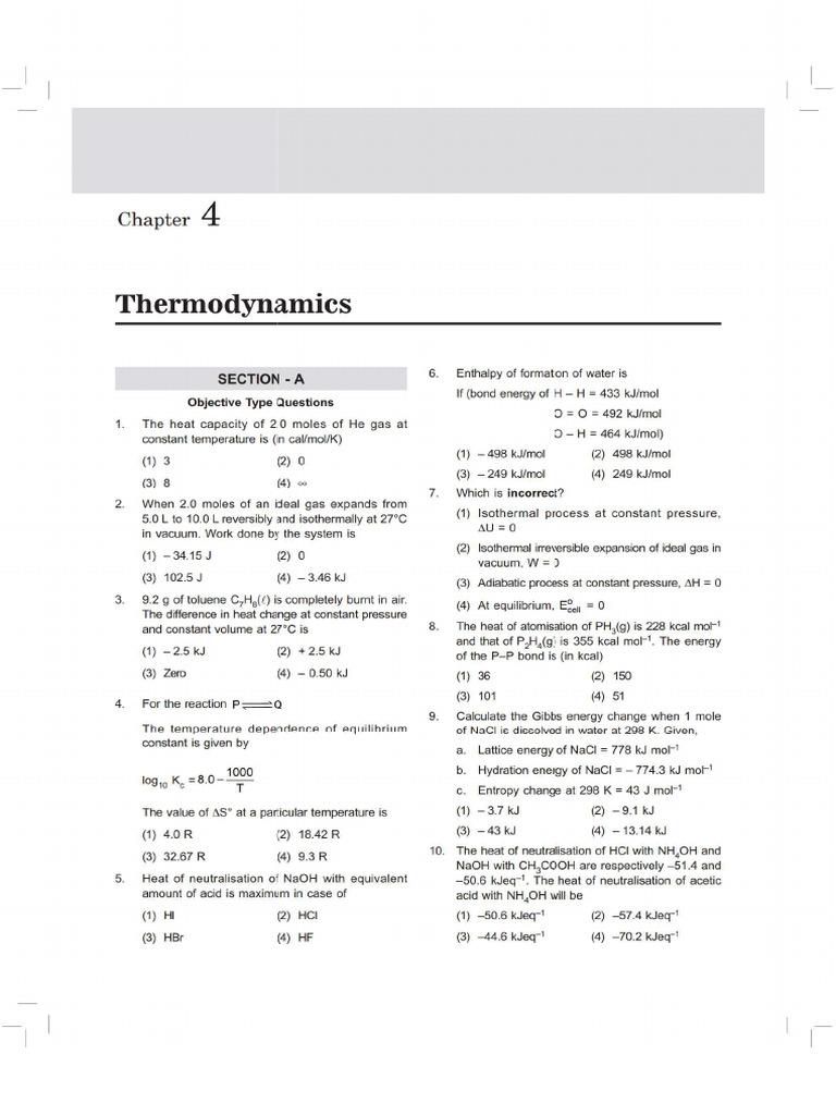Thermodynamics Practice Sheet | PDF