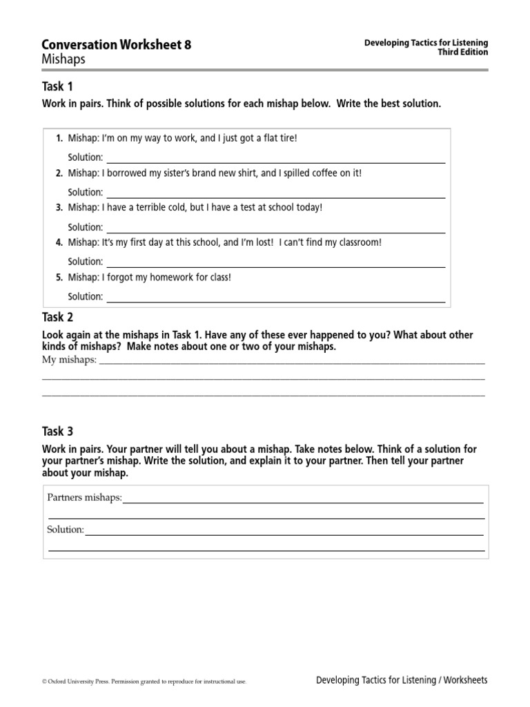 TFL Worksheet Developing Conversation Unit8 | PDF