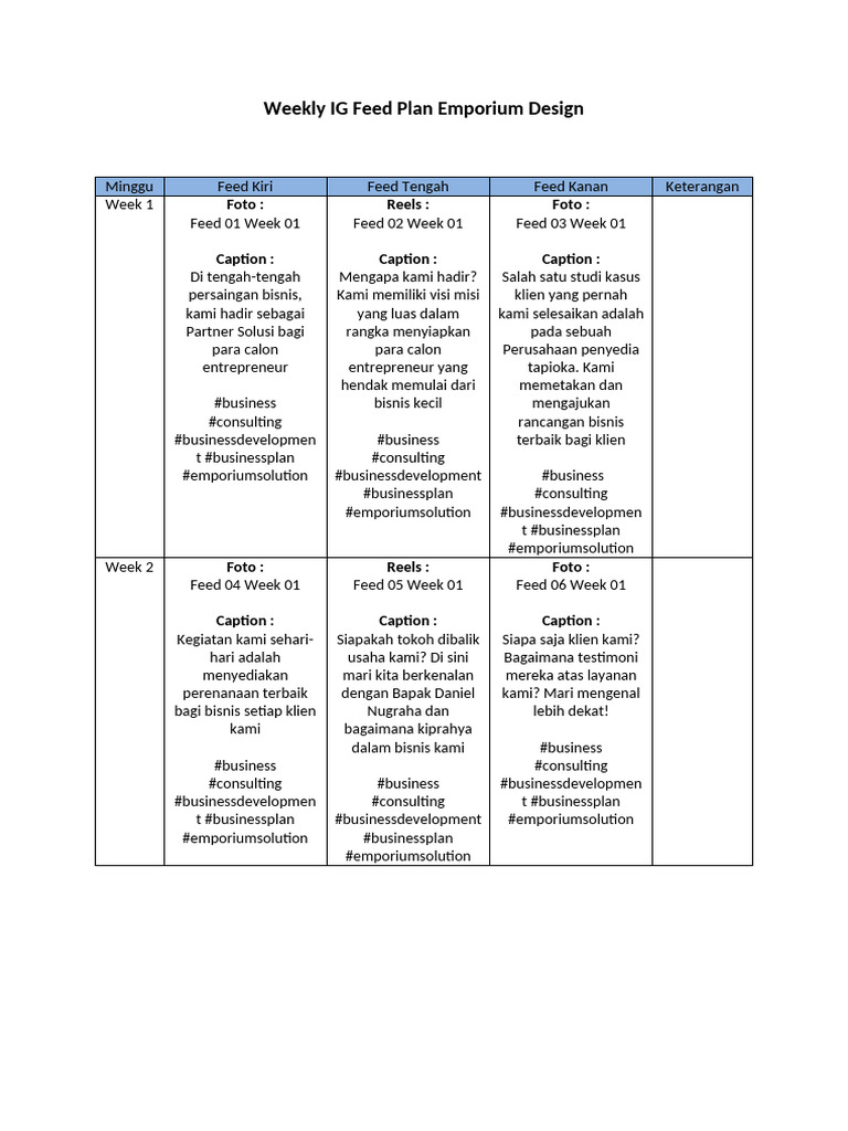 Weekly IG Feed Plan - Emporium | PDF