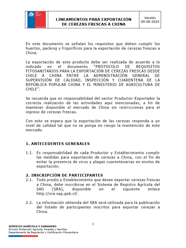 Lineamientos para Exportación de Cerezas A China VF 2024 (07!08!2024) | PDF Lineamientos para Exportación de Cerezas A China VF 2024 (07!08!2024) | PDF