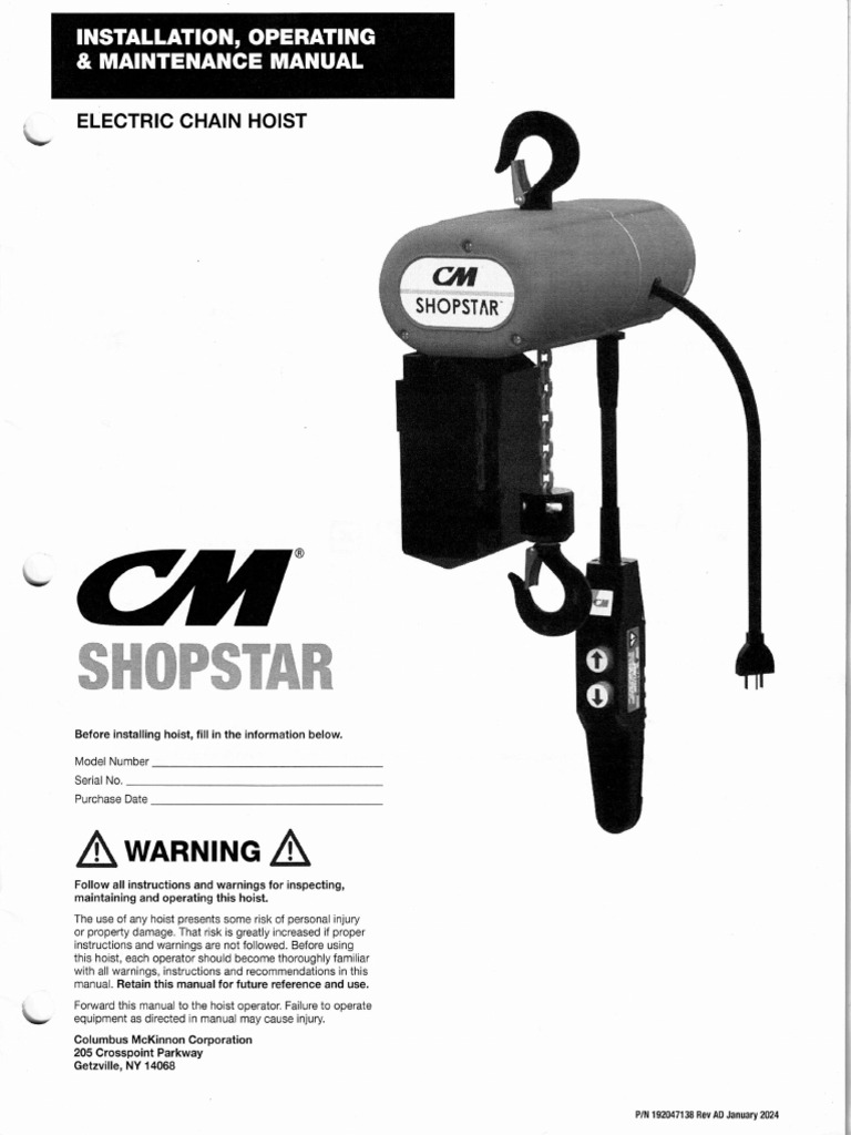 CM Shopstar Hoist Model# SS | PDF
