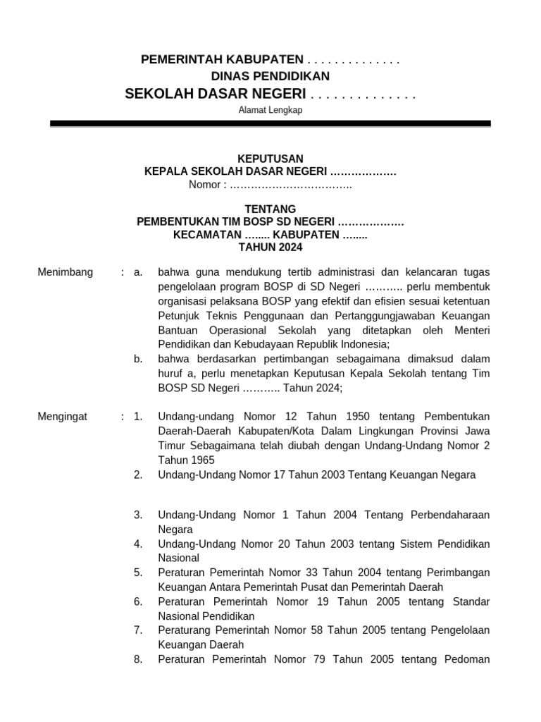 Contoh SK Tim BOSP 2024 | PDF